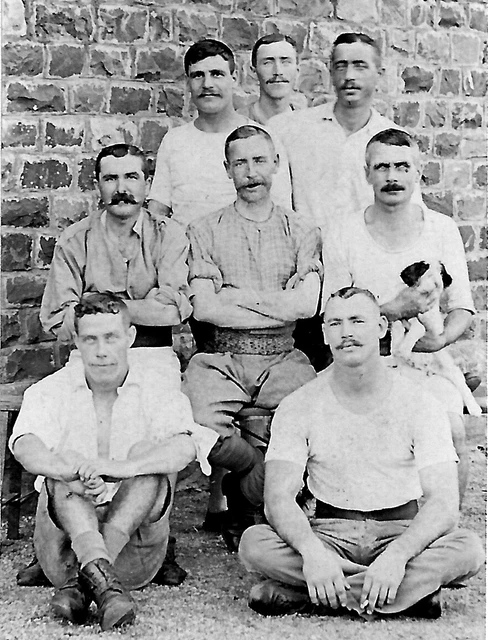 PRE WW1 WWI British Army soldiers in exercise whites - with dog mascot ...
