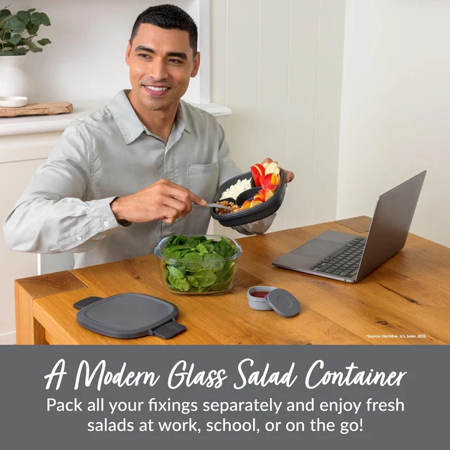 ALL-IN-ONE GLASS SALAD Container - Dark Grey $68.83 - PicClick AU