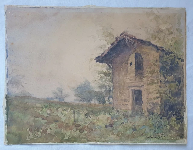 TABLEAU ANCIEN À l'aquarelle Signé Henri PROST. Paysage. EUR 15,00 - PicClick DE