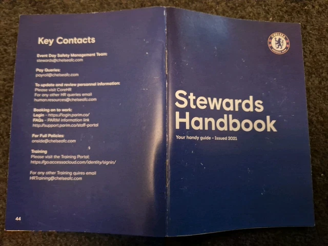 CHELSEA STEWARDS HANDBOOK / Guide 44 Pages Colour Throughout £3.52 ...
