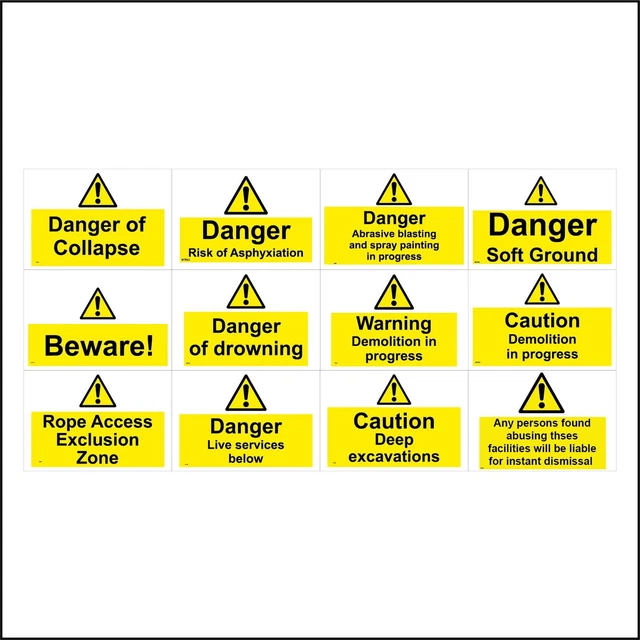 DANGER WARNING SIGNS Demolition Drowning Blasting Zone Water Collapse ...