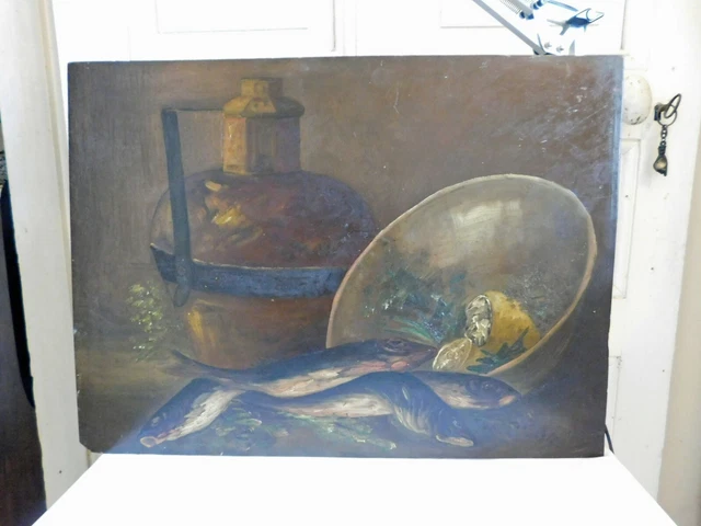 A G HEINS " Stillleben Au Fisch Keksdose aus Kupfer Zitronen- " Öl Auf ...