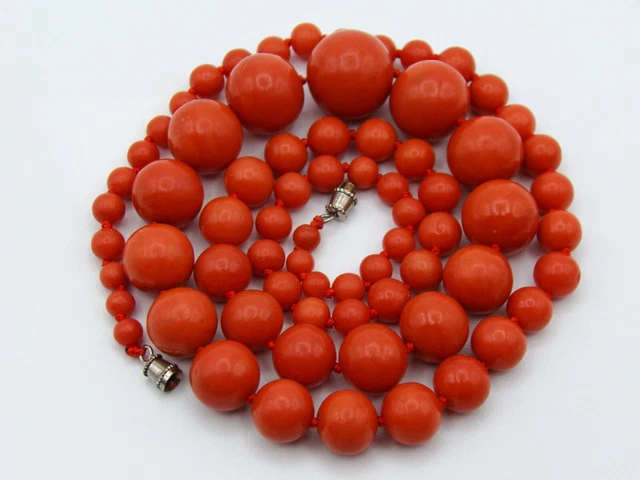 OLD RARE ASIAN Antique Huge Natural Aka Dark Red Coral Necklace Stone ...