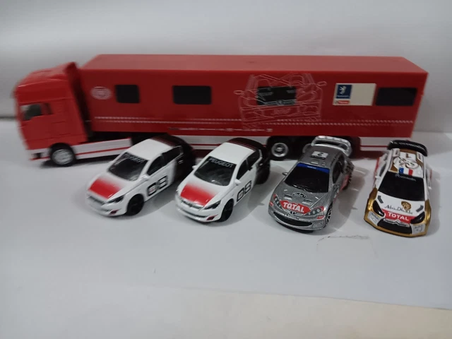 MAJORETTE RACING TEAM peugeot rallye 1 camion+4 voitures rallye 1/64 ...