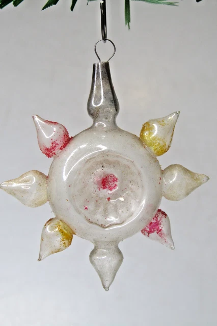 VINTAGE GLASS MULTI Annealed Rays Double Indent STAR Christmas Ornament ...