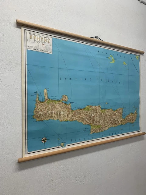 CRETE MAP GEOGRAPHY School Map Pull down Chart Wall Tapestry Map, Crete ...