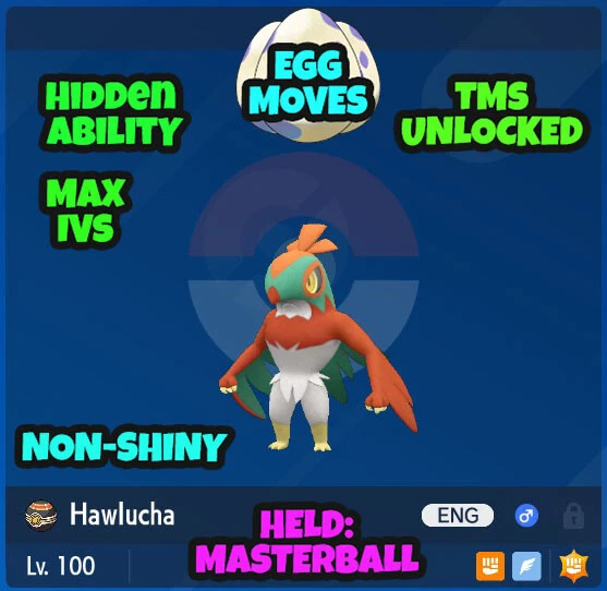 POKEMON SCARLET VIOLET (#301) HAWLUCHA - Egg Moves/H Abilities/TMs/IVs ...