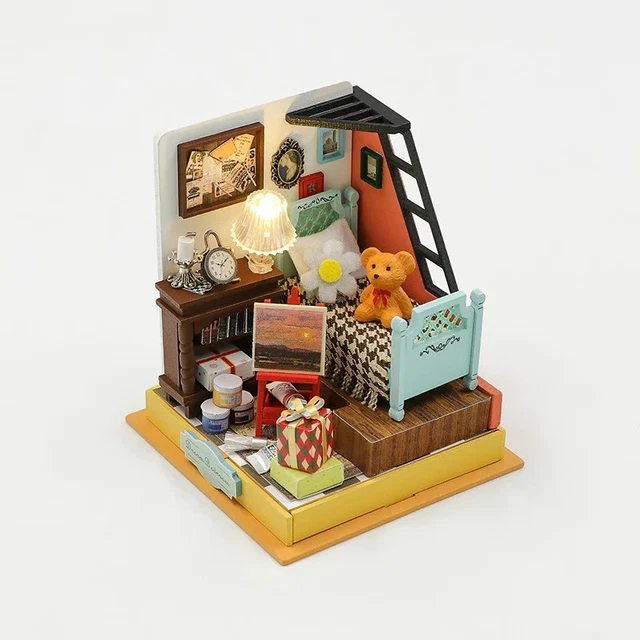 3D WOODEN DOLLHOUSE DIY Kit Coffee Shop Miniature Room Model Craft ...