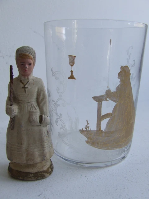 ANCIEN VERRE DE Communion Grave Et Dore Et Statuette De Communiante EUR 10,00 - PicClick FR