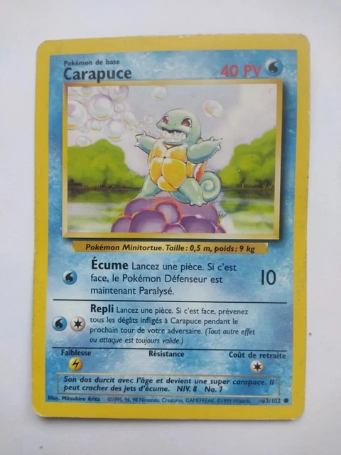 CARTE POKÉMON SET De Base Carapuce 1er Édition Bon État 63/102 EUR 5,00 ...