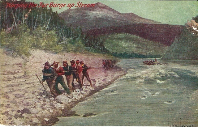 JOHN INNES, ARTIST. Warping Barges Upstream. Troilene Primitive ...