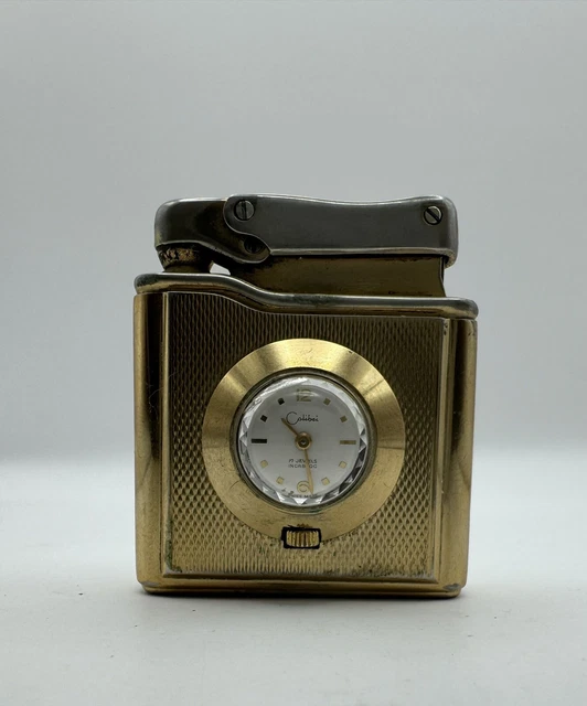 VINTAGE COLIBRI MONOPOL Clock Pocket Lighter Old Swiss Made Clock 17 ...
