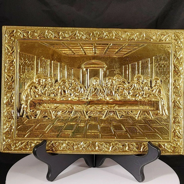 VINTAGE LAST SUPPER Picture Brass 3D Relief Wall Hanging 10 x 7 Inch ...