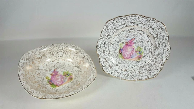 VINTAGE LUBERN BONE China 22k Gold Pinkie Plate & Victoria Trentham ...
