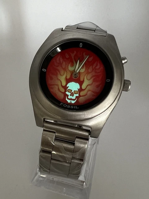 SUPER RARE FOSSIL Big Tic JR-8651 Glowing LCD Watch Skull Flames New Box + Tags £300.00 ...