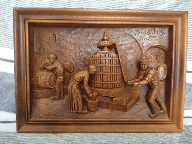 ANTIQUE WOOD BAS Relief Carving Folk Art by artist CA Morand £40.00 ...