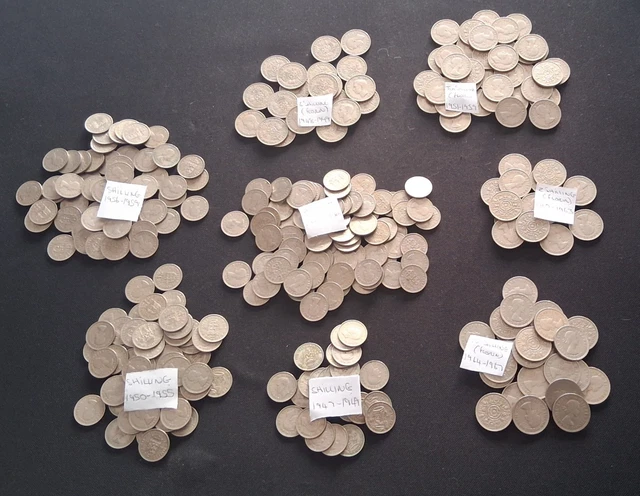 JOB LOT OF 300 Coins Two Shillings ( Florin) & One Shillings 1947 ...