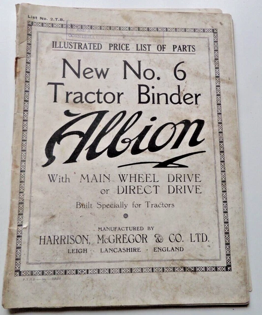 ALBION NEW NO 6 Tractor Binder Illustrated Price List Of Parts 16 June ...