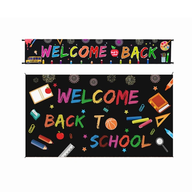 SCHOOL SUPPLIES CLASSROOM Decor Welcome Back Banner Layout Backdrop $30 ...