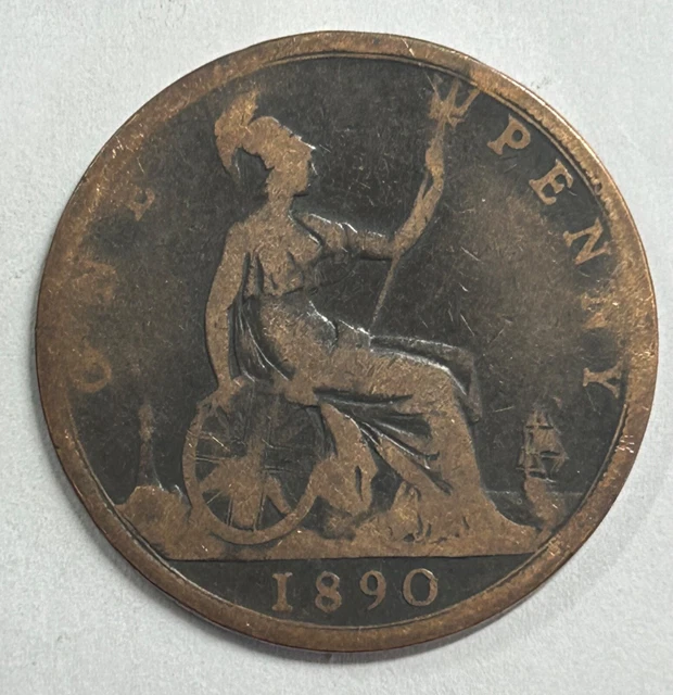 1890 ONE PENNY Queen Victoria British Coin Great Britain 1d, #0342 £1. ...