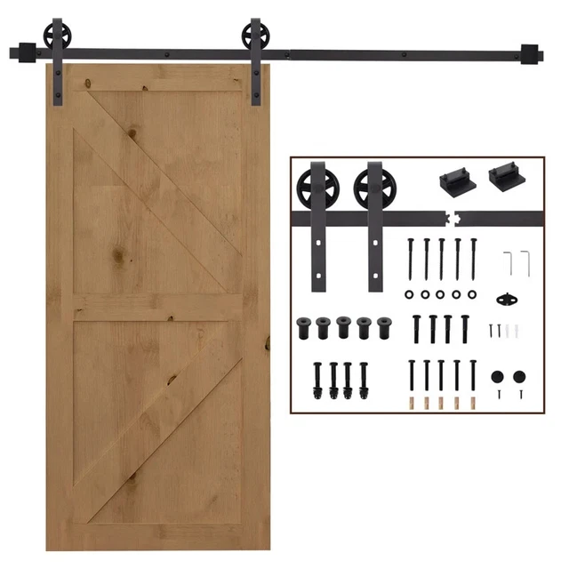 HOMCOM 6FT MODERN Single Sliding Barn Door Kit Set Closet Hardware ...