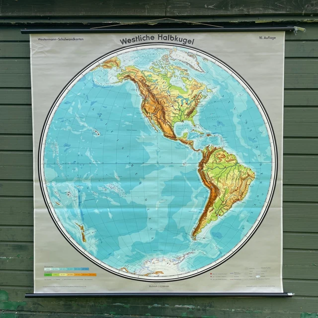 VINTAGE SCHOOL MAP of the WESTERN HEMISPHERE AMERICAS & Atlantic Ocean ...