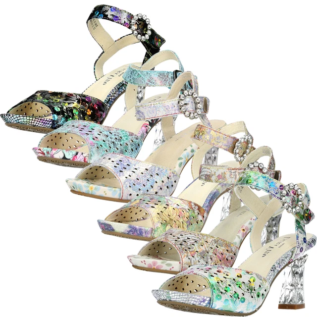 LAURA VITA FEMMES Sandalette Cuir Métallique Strass Cutouts Fleurs ...
