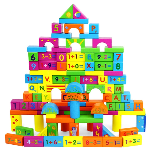 100 PIECES EARLY Education Building Blocks Kids Wooden Toys ...