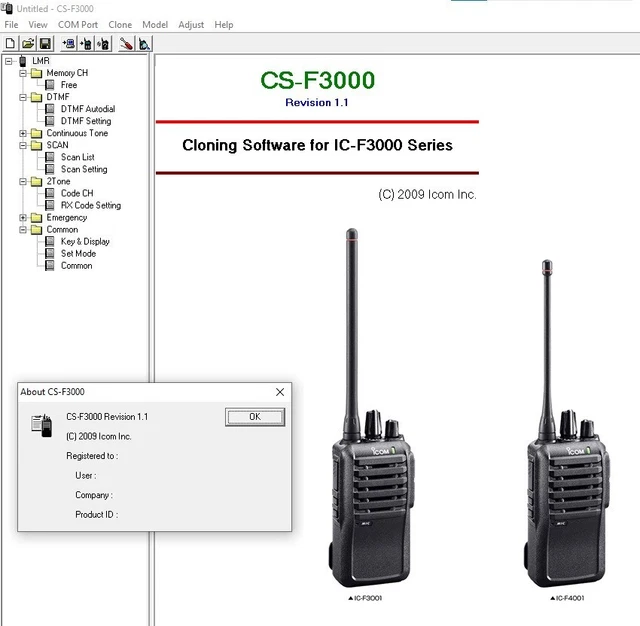 ICOM CS-F3000 REV. 1.1 CLONE SOFTWARE for IC-F3001/4001/3002/4002/3003 ...