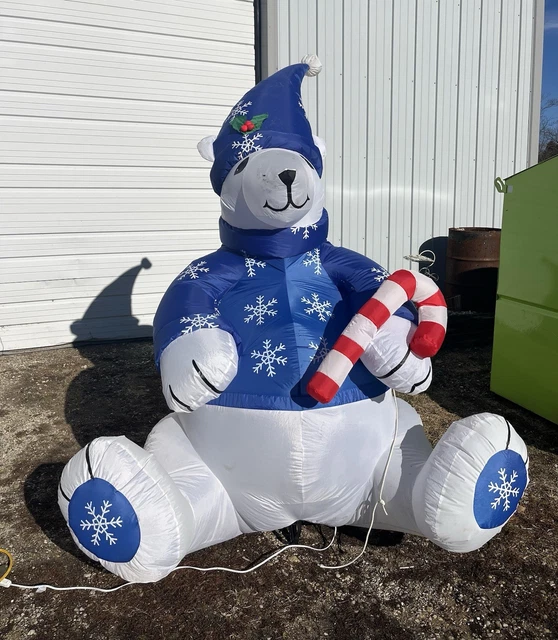 GEMMY AIRBLOWN INFLATABLE 8' Feet Tall Christmas Polar Bear Candy Cane ...
