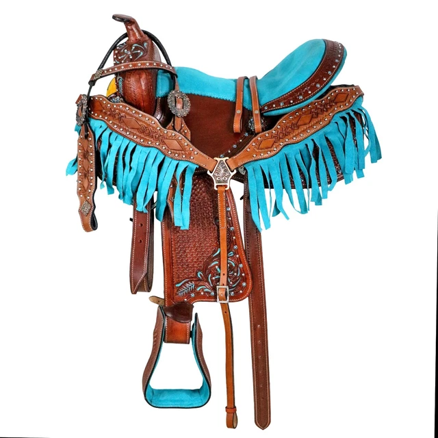 BARREL RACING WESTERN Trail Horse Saddle Tack Premium Leather Tooled ...