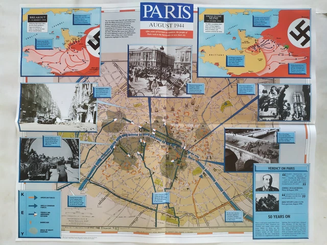 PARIS WW2 CAMPAIGN Map Wallchart by Marshall Cavendish Published 1994 £ ...