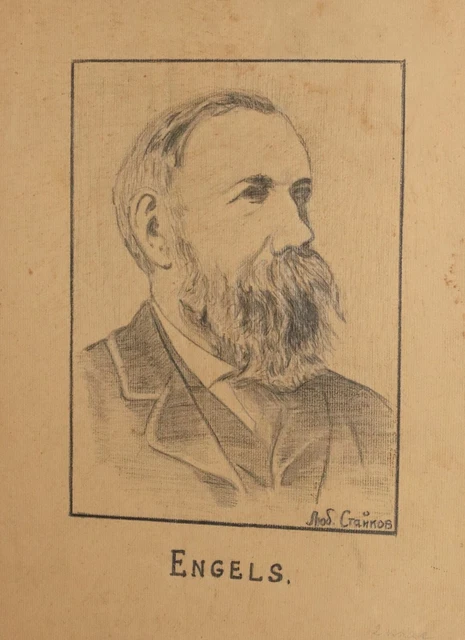 DESSIN AU CRAYON ancien portrait de Friedrich Engels signé EUR 103,23 ...