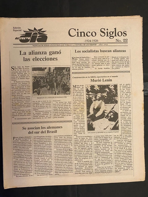 PUERTO RICO 1992, CINCO SIGLOS 1924-1928, No. 22, PERIODICO EL NUEVO ...