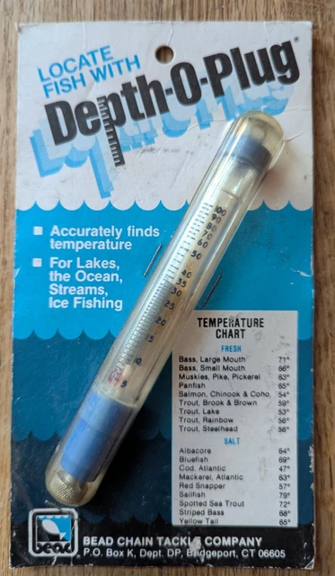 VINTAGE FISHING DEPTH-O-PLUG Temperature Gauge Unopened NOS £0.74 ...