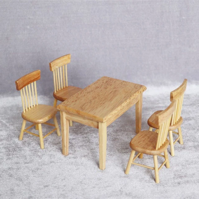 TABLE FURNITURE TOYS Wooden Dining Table Simulation chair Doll House ...