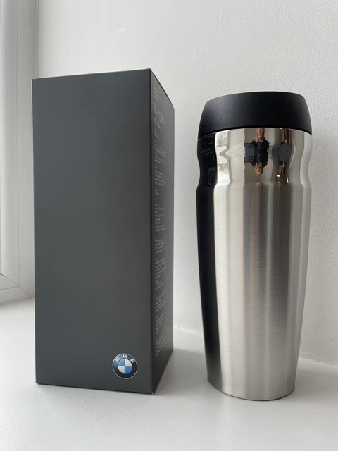 BMW GENUINE THERMO Mug Thermos Travel Cup Logo On Cap Silver Black ...