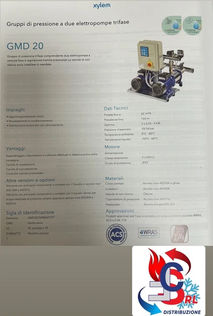 GRUPPO DI PRESSIONE A Due Elettropompe Trifase Lowara Gmd20/A/5Hm06P15T EUR 2.105,00 - PicClick IT