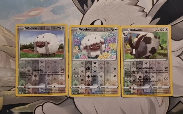 POKEMON SWORD & Shield Base Wooloo evolution line dubwool reverse holo ...