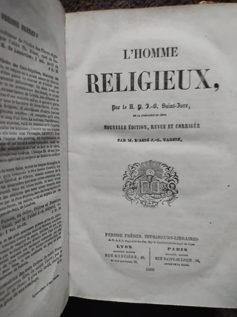 LIVRE ANCIEN XIX Eme-L'homme Religieux-R.p.j.p Saint Jure-1860 EUR 55 ...