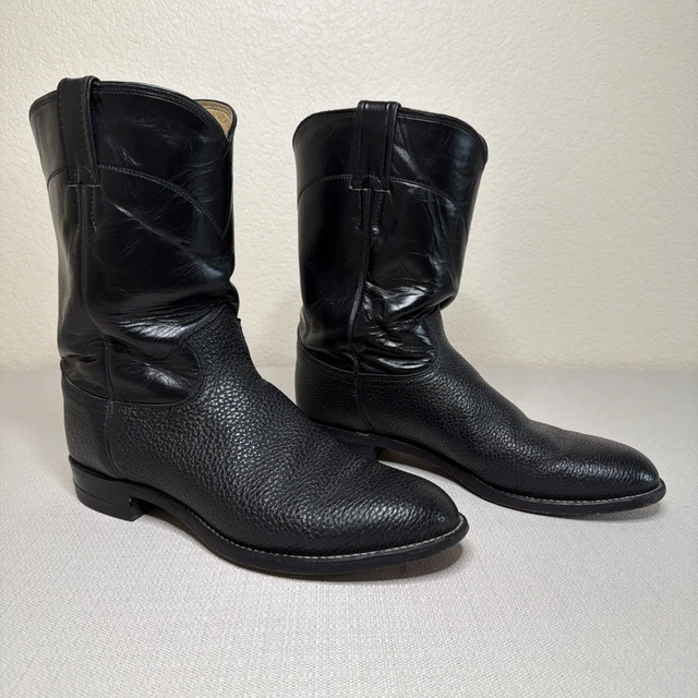 VINTAGE JUSTIN BLACK Leather Roper Boots Mens 9 D USA Western ...