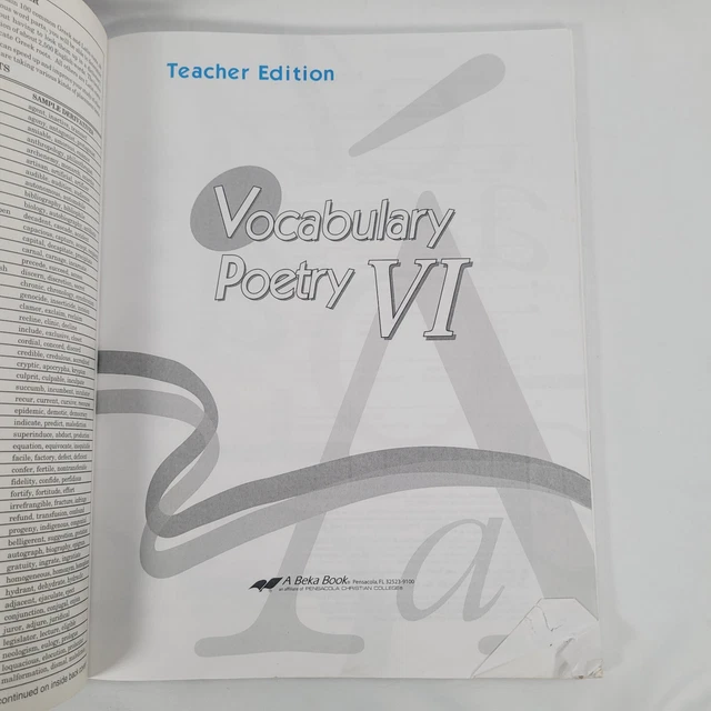 ABEKA VOCABULARY SPELLING POETRY VI 12 4th Ed Teacher Key EUR 10,47 ...