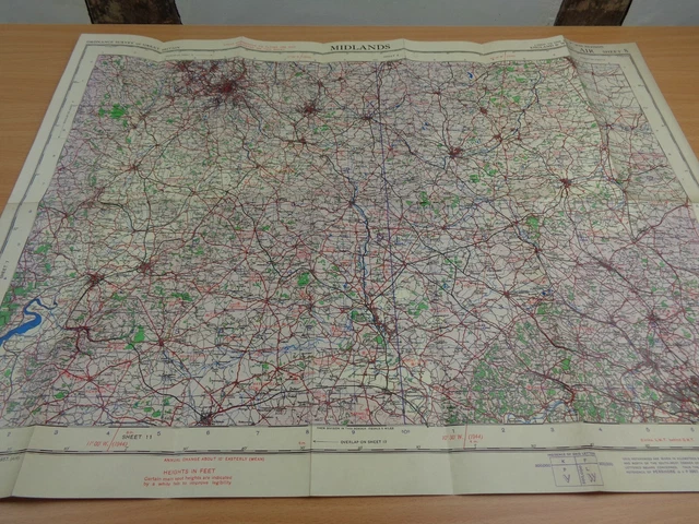 WW2 (1944) RAF Map entitled "MIDLANDS" (AIR SHEET 8) £24.99 - PicClick UK
