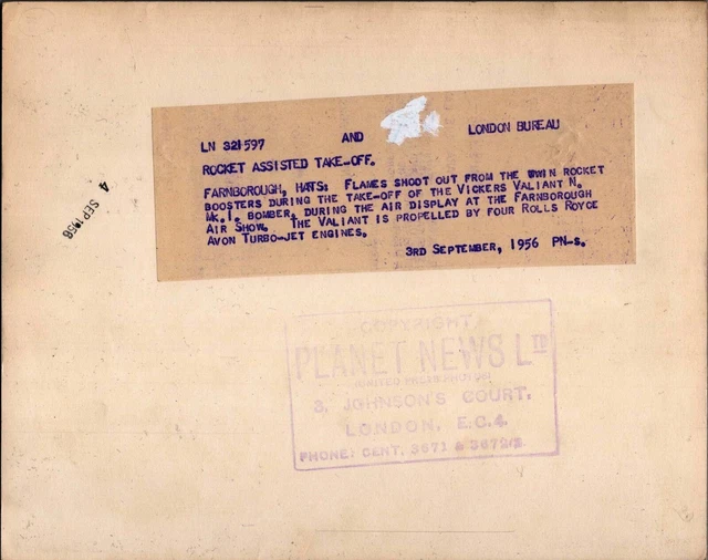 VICKERS VALIANT SUPER Sprite Rocket Engine Original Vintage Press Photo ...