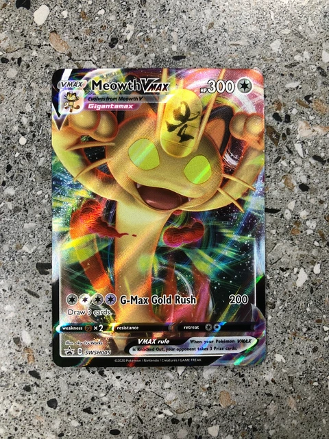 POKEMON TCG MEOWTH VMAX SWSH005 Full Art Black Star Promo Holo MINT ...