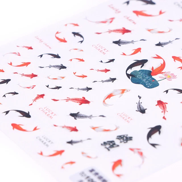 RED KOI FISH Goldfish 5D Nail Sticker Lettering 3D Stickers Chinese ...