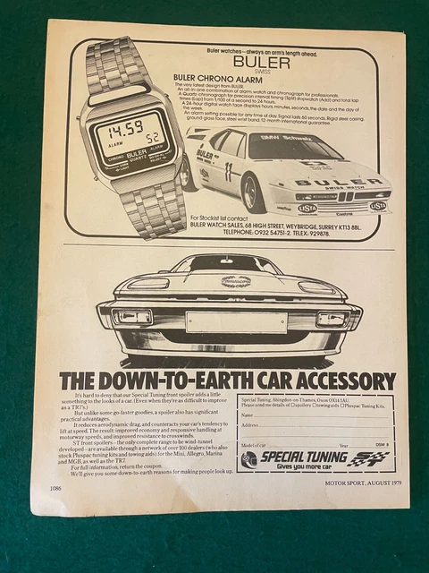 BULER CHRONO ALARM Swiss Watch Bmw M1 1979 Vintage Advert A4 File T £1. ...
