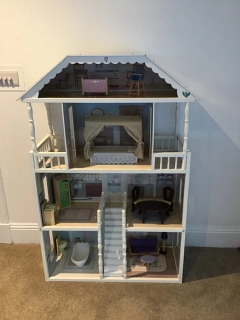 KIDCRAFT DOLLS HOUSE with wooden furniture, suitable for Barbie dolls £ ...