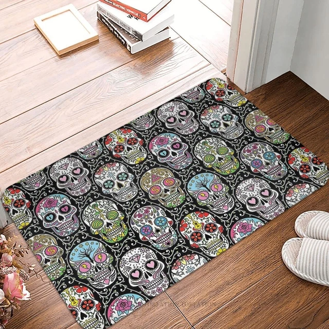 SKELETON SKULL BONE Bedroom Mat Mexican Skull Pattern Doormat Flannel ...