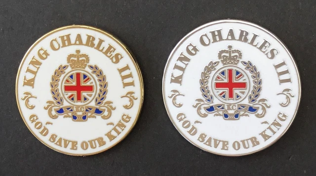 KING CHARLES III SOUVENIR ENAMEL PIN BADGE SET x 2 - GOD SAVE THE KING ...